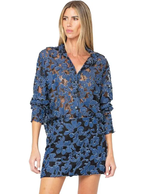 JBQ Beckett Embroidered Lace Shirt - Blue