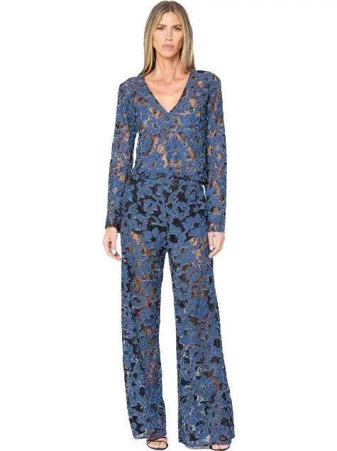 JBQ Emilio Wide-leg Lace Trousers - Blue