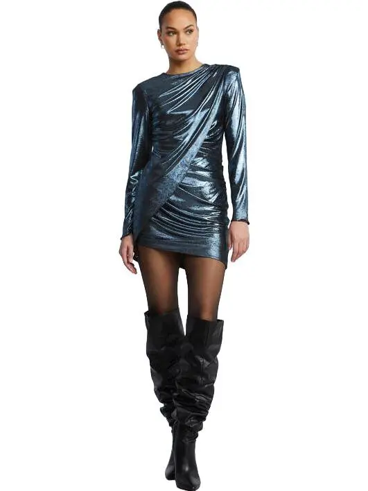 Bcbgmaxazria Metallic Mini Dress - Metallic Blue