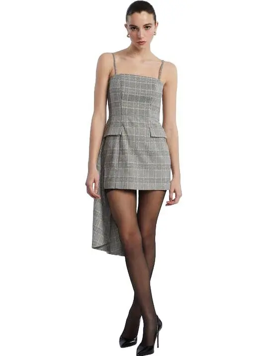 Bcbgmaxazria Asymmetric Draped Mini Dress - Glen Plaid