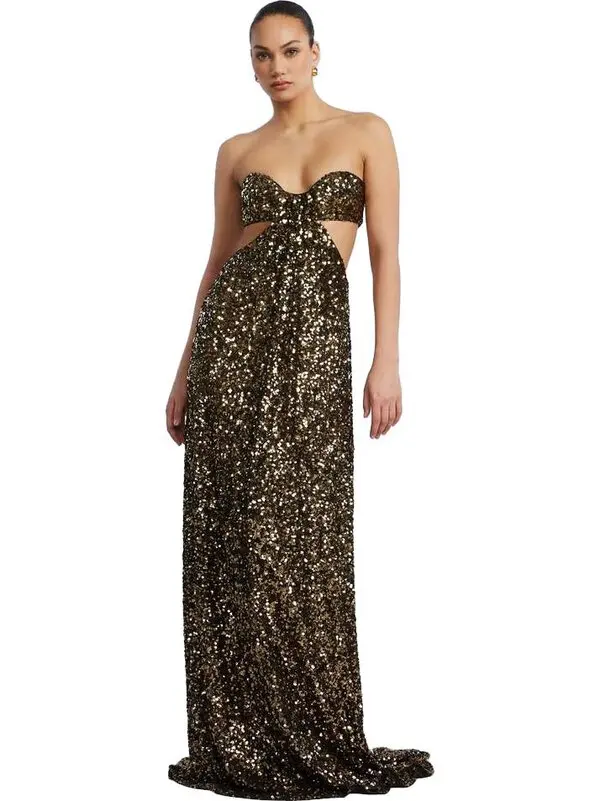Bcbgmaxazria Sequin Strapless Gown - Gold