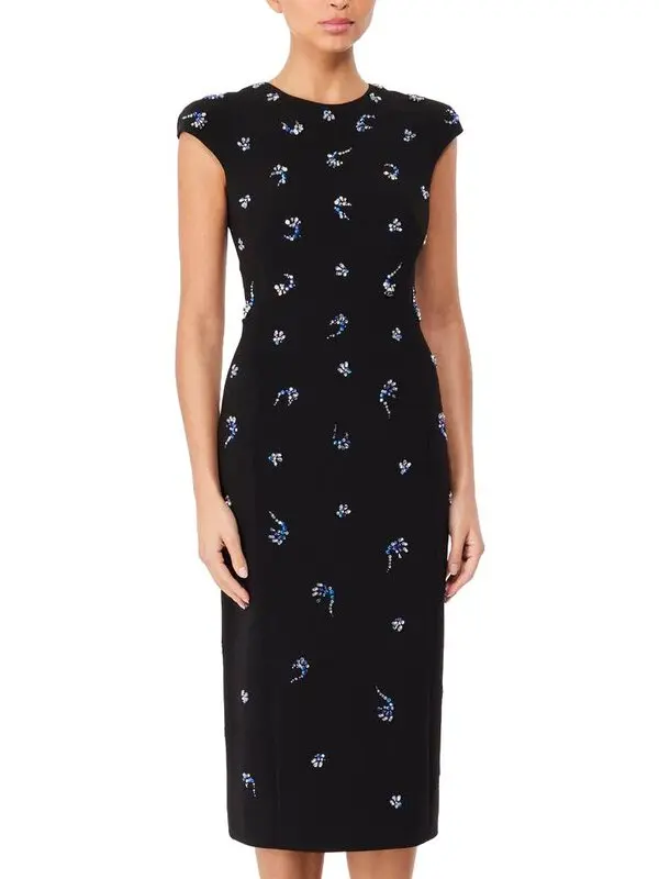 Jenny Packham Hydra Embellished Cap-sleeve Midi Dress - Liquorice