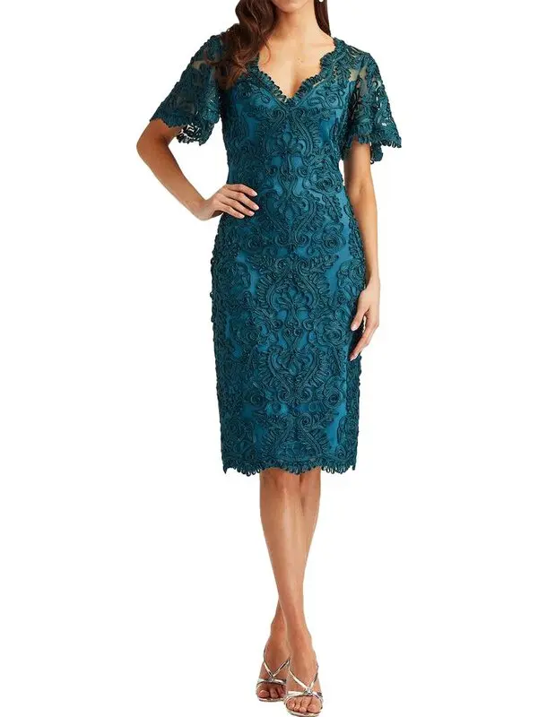 Tadashi Shoji Ribbon Lace Cocktail Dress - Cerulean