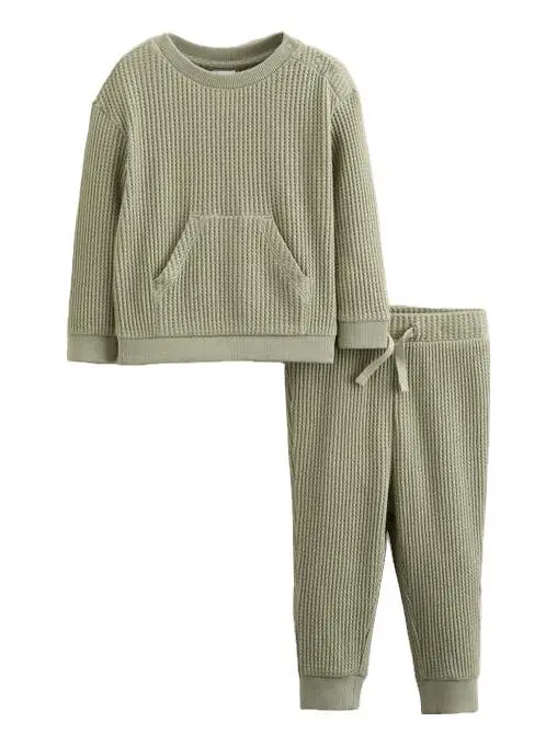 Nordstrom Kanga Waffle Crewneck Sweatshirt & Joggers Set - Green Seagrass