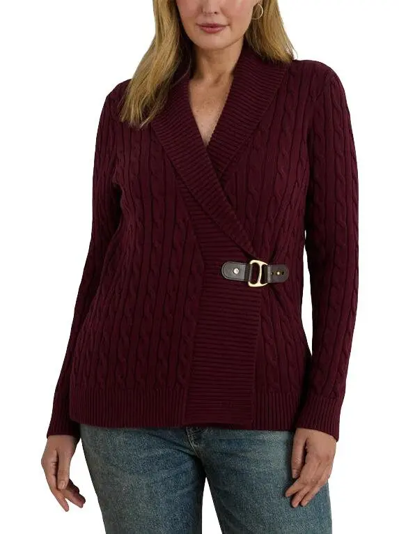 Ralph Lauren Cable-stitch Cotton Wrap Cardigan - Dark Garnet