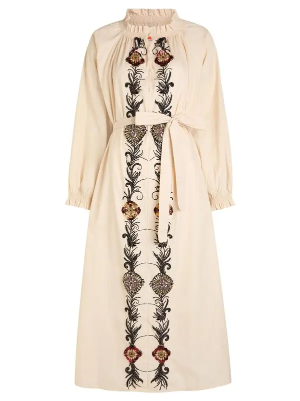 La DoubleJ Embroidered Cerere Cotton-poplin Midi Shirt Dress - Multicoloured