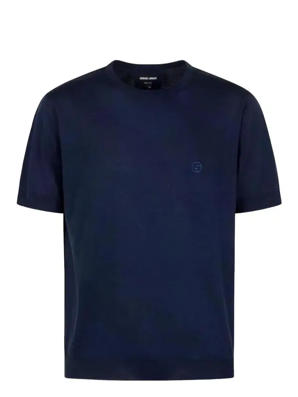 Giorgio Armani Embroidered-logo Short-sleeve Sweater - Blue