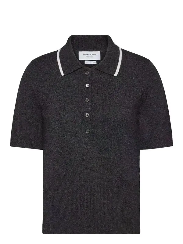 Thom Browne Intarsia Cashmere Polo Top - Grey