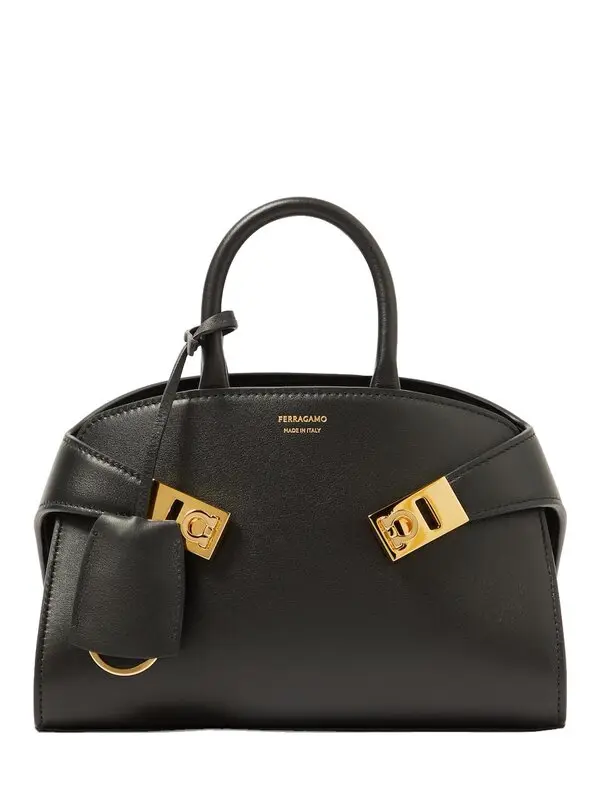 FERRAGAMO Hug Mini Leather Tote Bag - Black