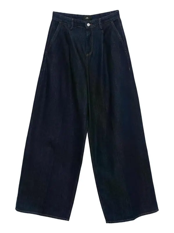 7 For All Mankind Franklin Pleated Wide Leg Jeans - Blue