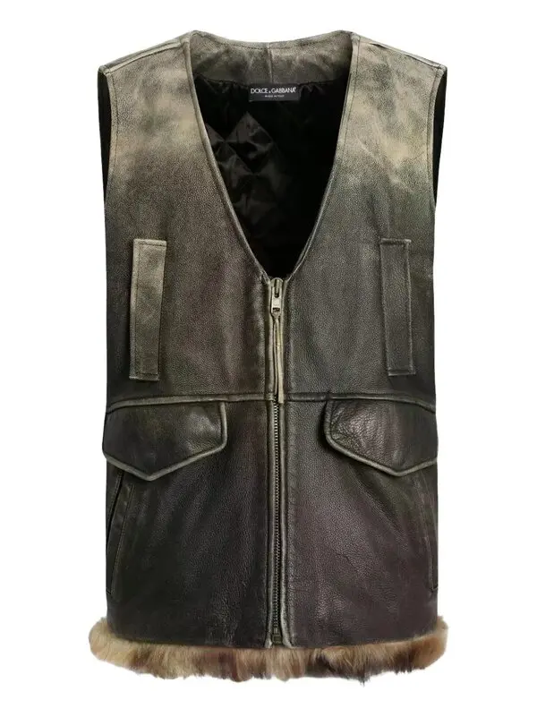 Dolce & Gabbana V-neck Leather Vest - Brown