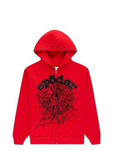 SP5DER Og Web Studded Zip Hoodie - Red