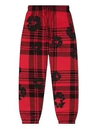 DENIM TEARS Plaid Cotton Wreath Sweatpants - Red