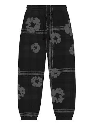 DENIM TEARS Plaid Cotton Wreath Sweatpants - Black