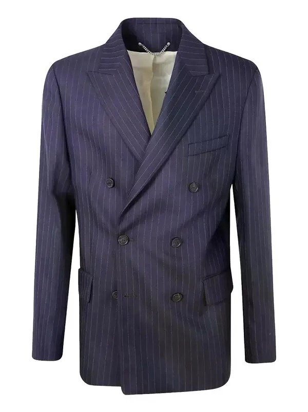 GOLDEN GOOSE Pinstripe Double-breasted Jacket - Blue