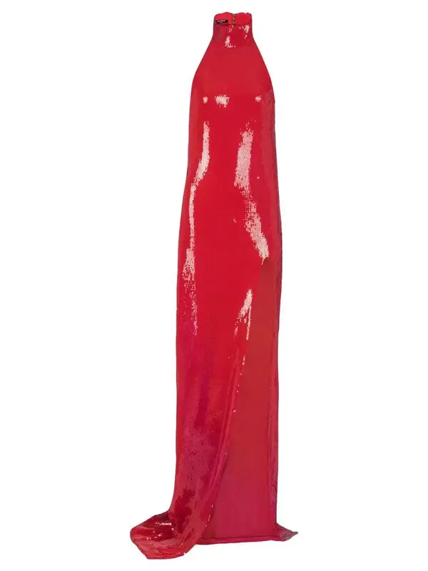 Balmain Sequined Maxi Dress - Red