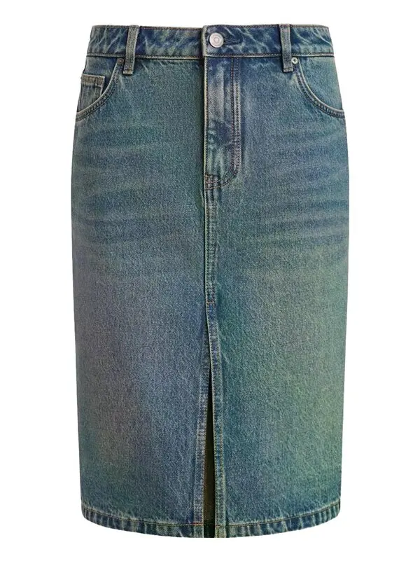 12 STOREEZ Front-split Denim Skirt - Blue