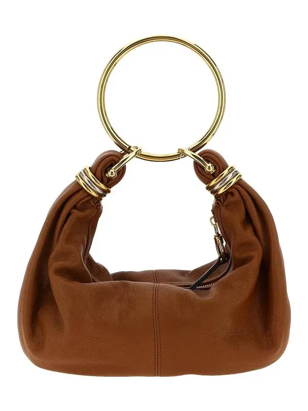Chloé Leather Handbag With Gold Tone Hoop Handle - Brown