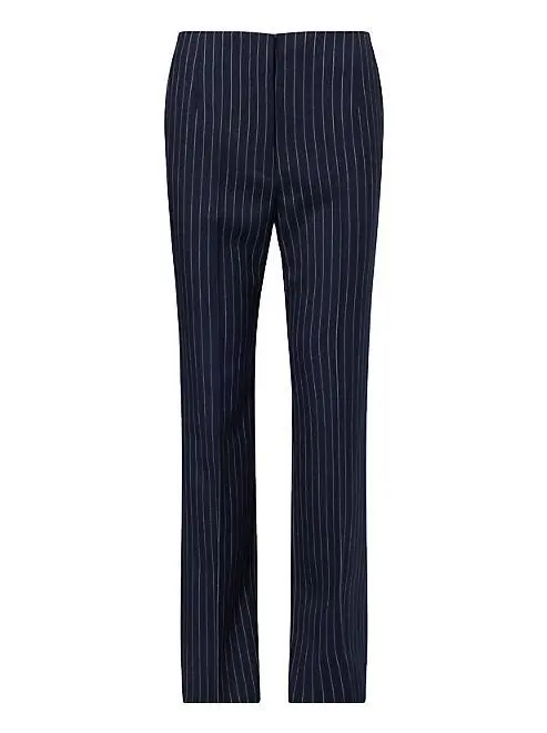 MUGLER Tailored Striped Straight-leg Wool-blend Trousers - Navy White