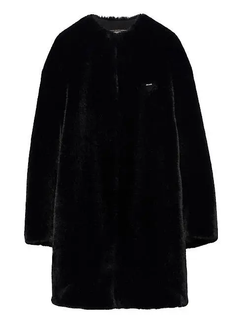 Prada Round-neck Faux-fur Coat - Black