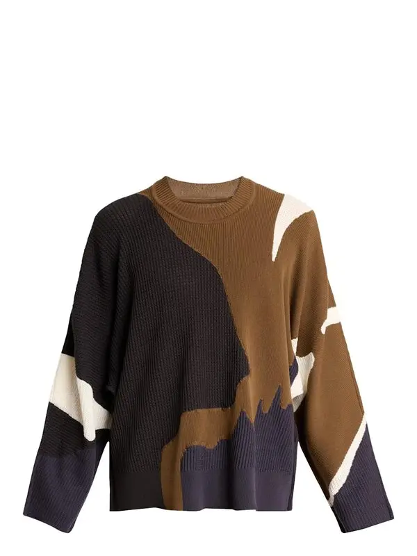 Issey Miyake Multi Agate Knit Relaxed Crewneck Sweater - Brown