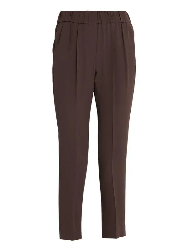 Brunello Cucinelli Silk Crepe Cady Straight-leg Ankle Pants - Brown