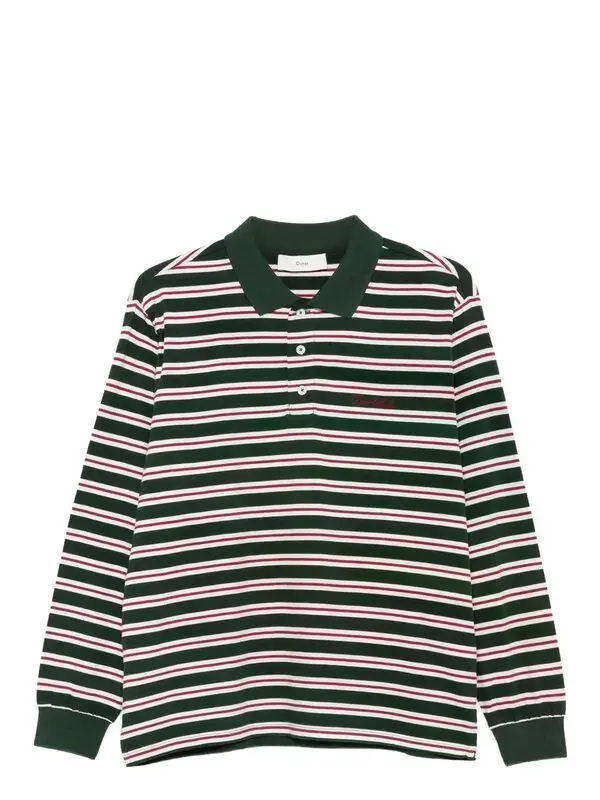 DUNST Striped Long-sleeve Polo - Green