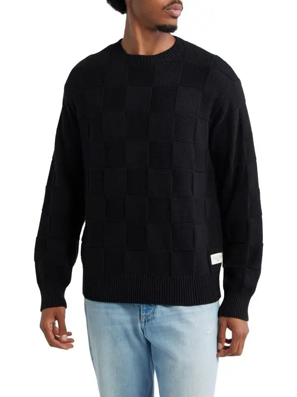 SERVICE WORKS Check Knit Cotton Crewneck Sweater - Black