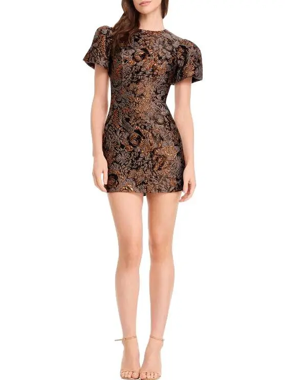 Dress The Population Elsie Metallic Jacquard Minidress - Bronze Multi