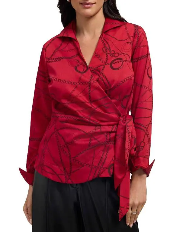 Foxcroft Salina Print Wrap Shirt - Red/black