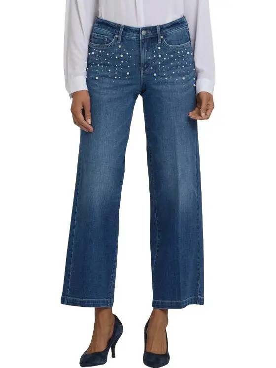 NYDJ Teresa Rhinestone & Faux Pearl Wide Leg Jeans - Lake Notre Dame