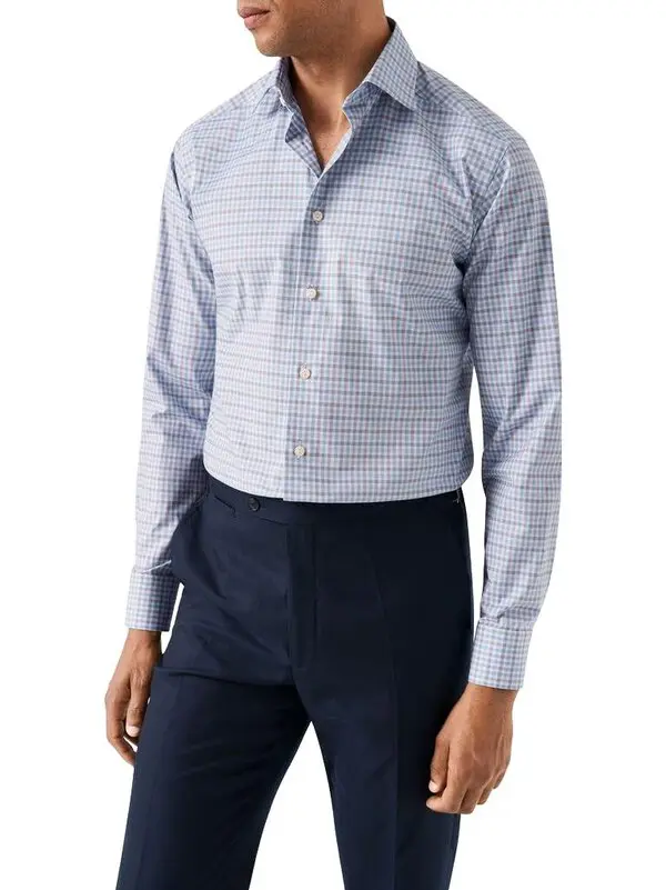 Eton Check Slim Fit Organic Cotton Dress Shirt - Light Blue