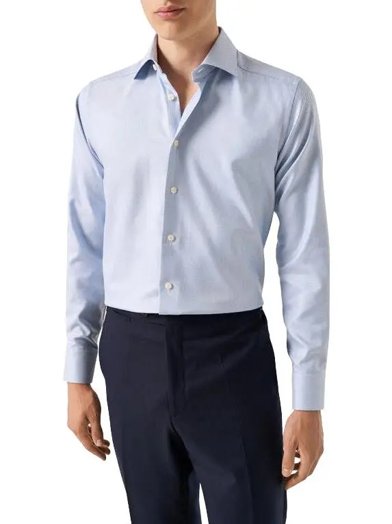 Eton Contemporary Fit Blue Diagonal Weave Cotton Dobby Dress Shirt - Medium Blue