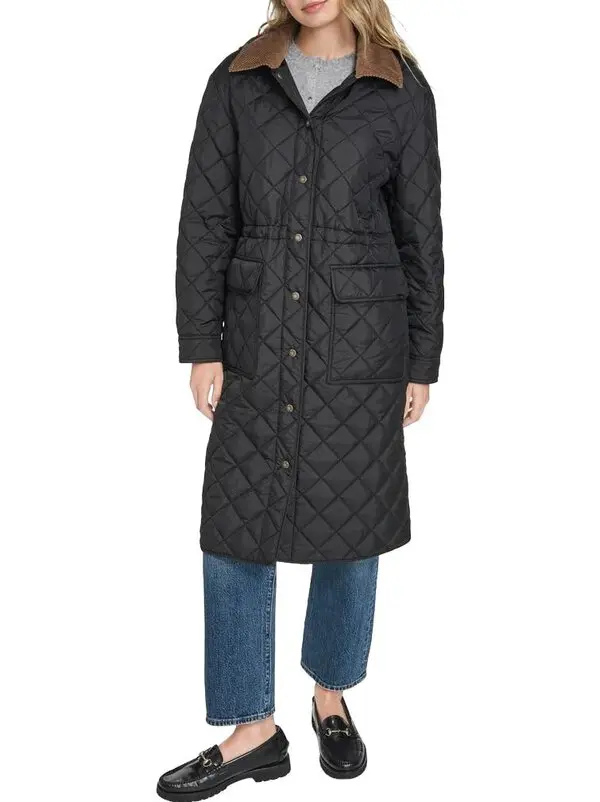 LEVI'S Diamond Quilted Hooded Long Coat - Black