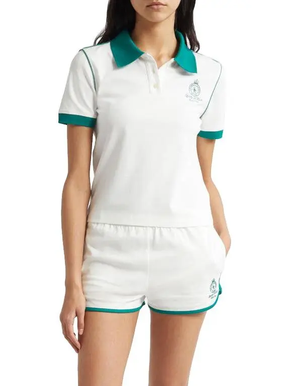 SPORTY & RICH Crown Embroidered '70s Piqué Polo - White/alpine