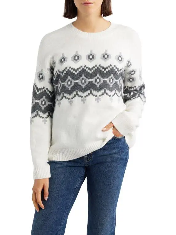 Vince Camuto Fair Isle Crewneck Sweater - Antique White