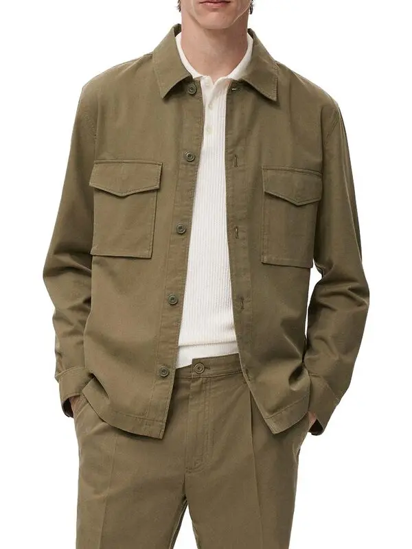 Mango Regular Fit Lyocell & Cotton Jacket - Khaki Green