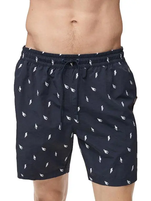 Mango Shell Embroidered Swim Trunks - Navy