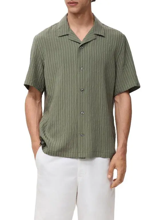 Mango Stripe Embroidered Camp Shirt - Dark Green