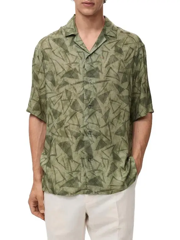 Mango Abstract Print Camp Shirt - Dark Green