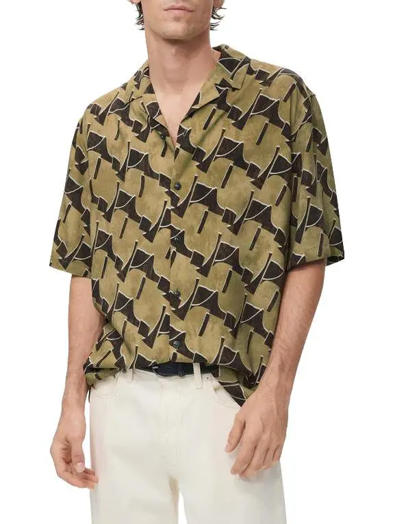 Mango Abstract Print Camp Shirt - Ochre