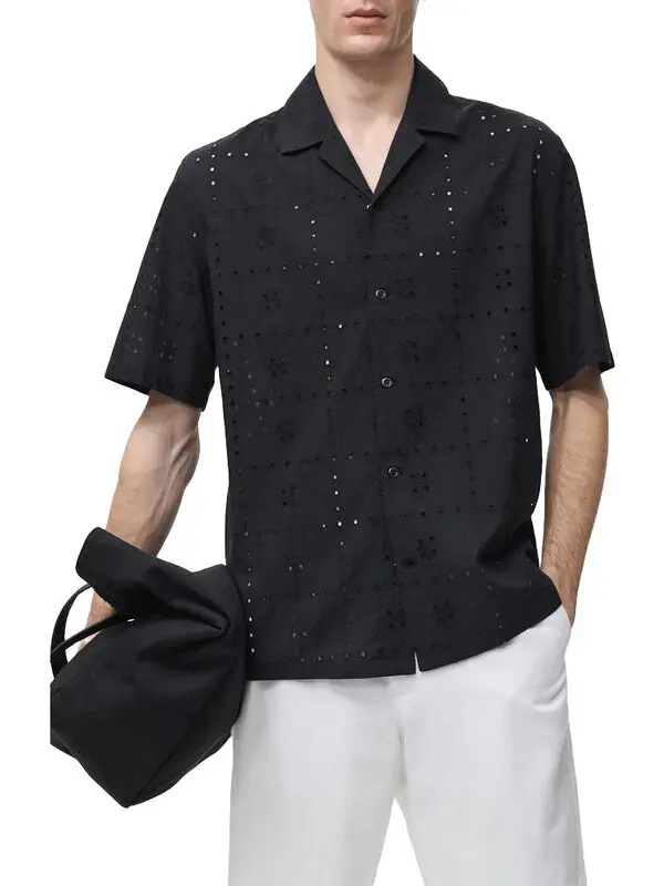 Mango Cotton Broderie Anglaise Button-up Shirt - Black