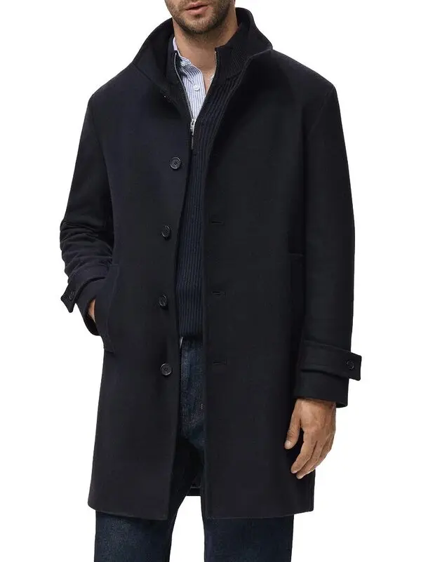 Mango Wool-blend Funnel Neck Coat - Navy