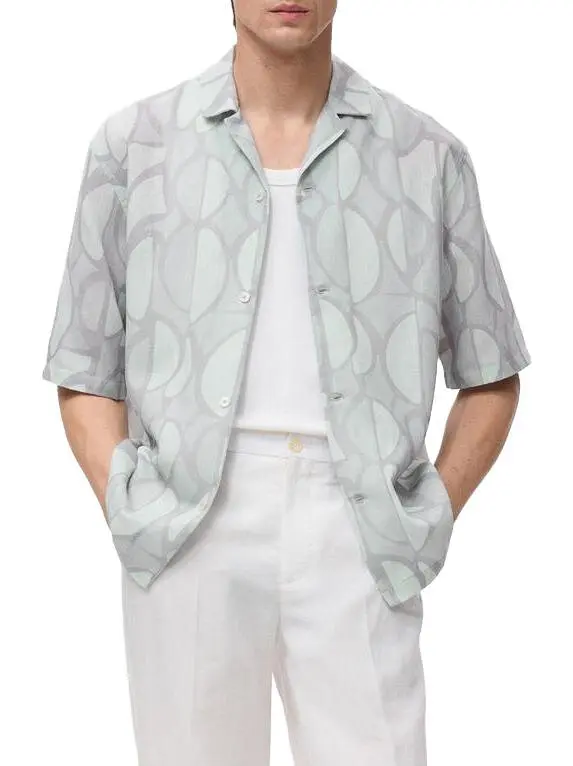 Mango Geo Print Camp Shirt - Sky Blue