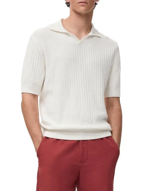 Mango Johnny Collar Polo Sweater - Off White