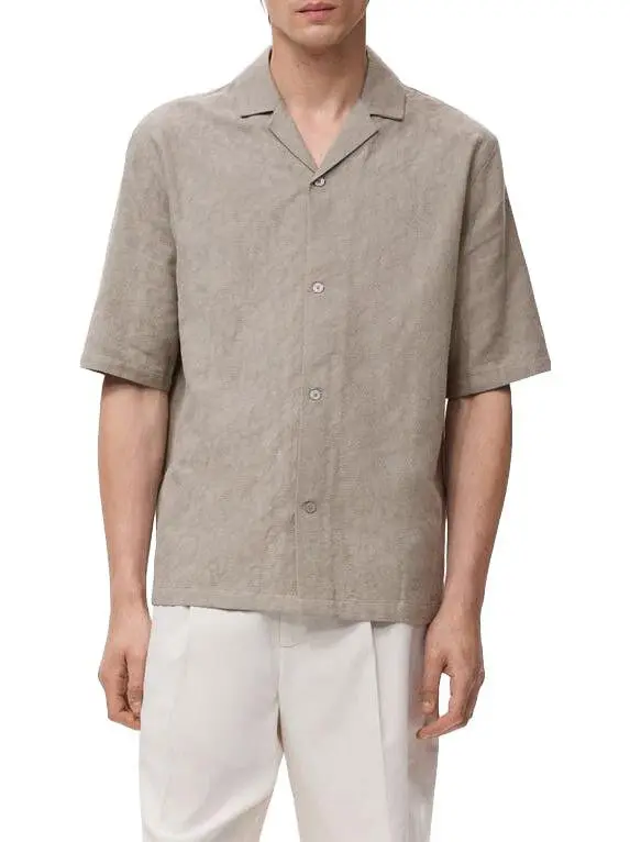 Mango Embroidered Cotton Camp Shirt - Khaki