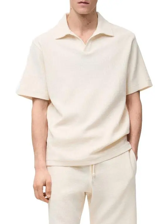 Mango Johnny Collar Textured Cotton Blend Polo - Ecru