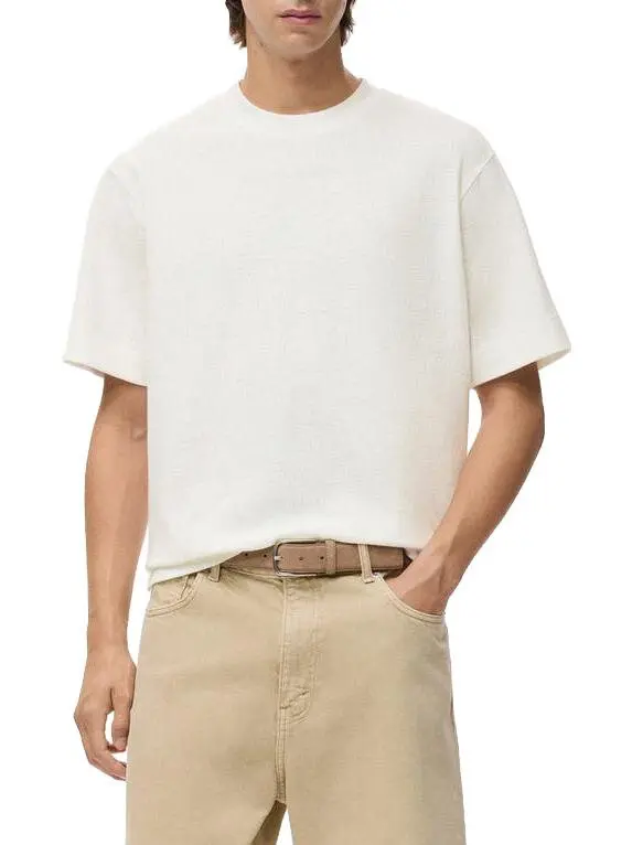 Mango Textured Cotton Blend T-shirt - Off White