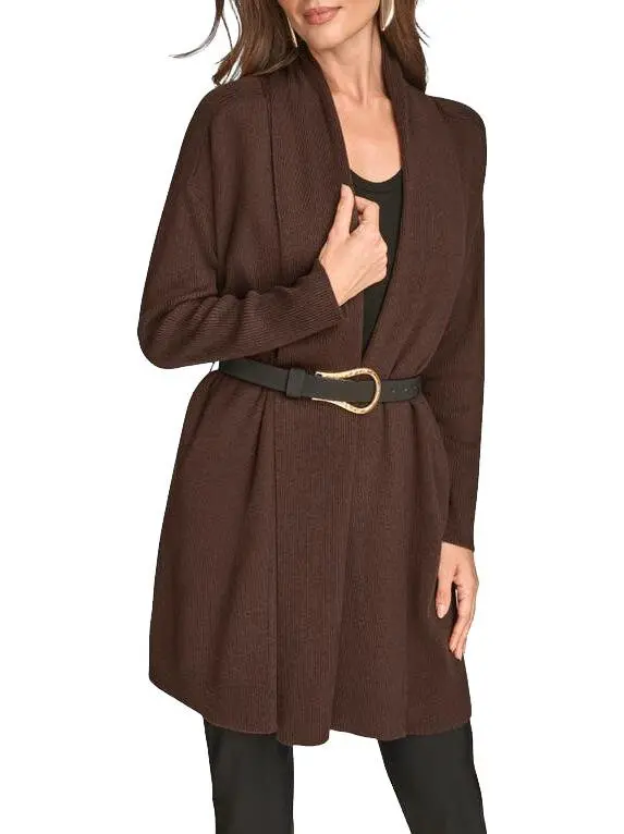 Donna Karan New York Belted Longline Cardigan - Chocolate