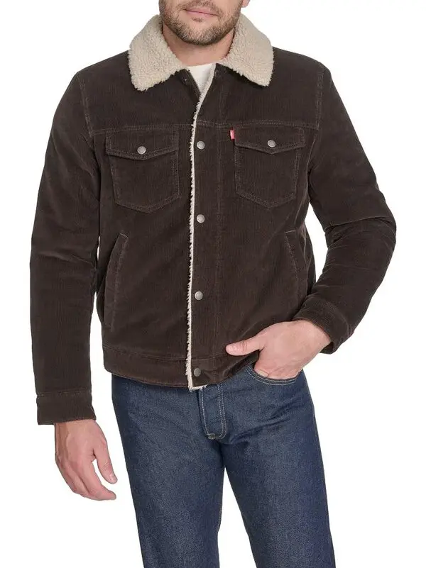 LEVI'S Corduroy Depot Jacket With Faux Shearling Lining - Chocolate Brown